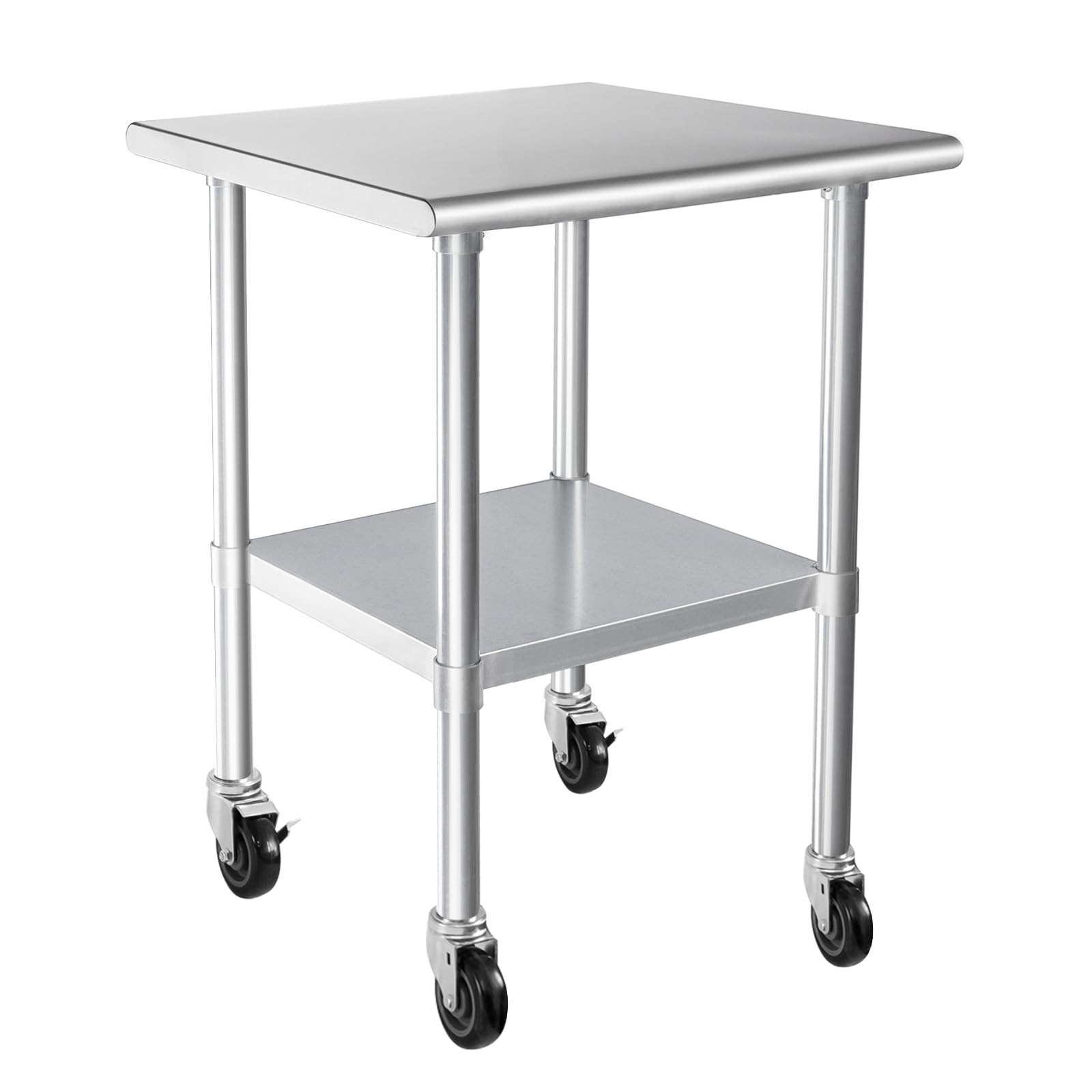 HARDURA Stainless Steel Table with Wheels 24 x 30 Inches Casters NSF Heavy Duty Commercial Work & Prep Table with Undershelf and Galvanized Legs for Restaurant Kitchen Bar and Hotel Garage