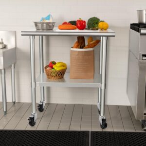 HARDURA Stainless Steel Table with Wheels 24 x 30 Inches Casters NSF Heavy Duty Commercial Work & Prep Table with Undershelf and Galvanized Legs for Restaurant Kitchen Bar and Hotel Garage