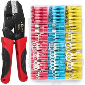 sopoby crimping tool for heat shrink connectors with 300pcs marine grade heat shrink wire connectors - tinned red copper - electrical crimping tool - awg 22-10 electrical ring fork spade splice