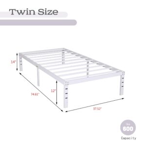 alazyhome Twin Size Bed Frame 14 Inch Metal Platform Bed Frame Heavy Duty Steel Slats Support No Box Spring Needed Noise-Free Easy Assembly White