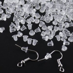 earring backs, 500pcs clear earring backings soft ear safety back bullet clutch stopper replacement for studs fish hook earring hoops, hypoallergenic