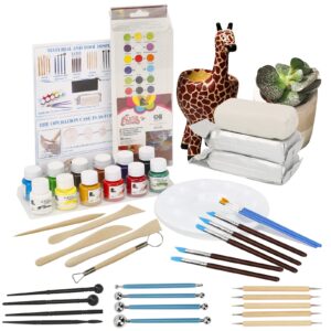 ggsimidale pottery kit air-dry clay for adults-set includes: air-dry clay for adults,tools,pigment,brushes, how-to-guide,regular paint,pigment tray