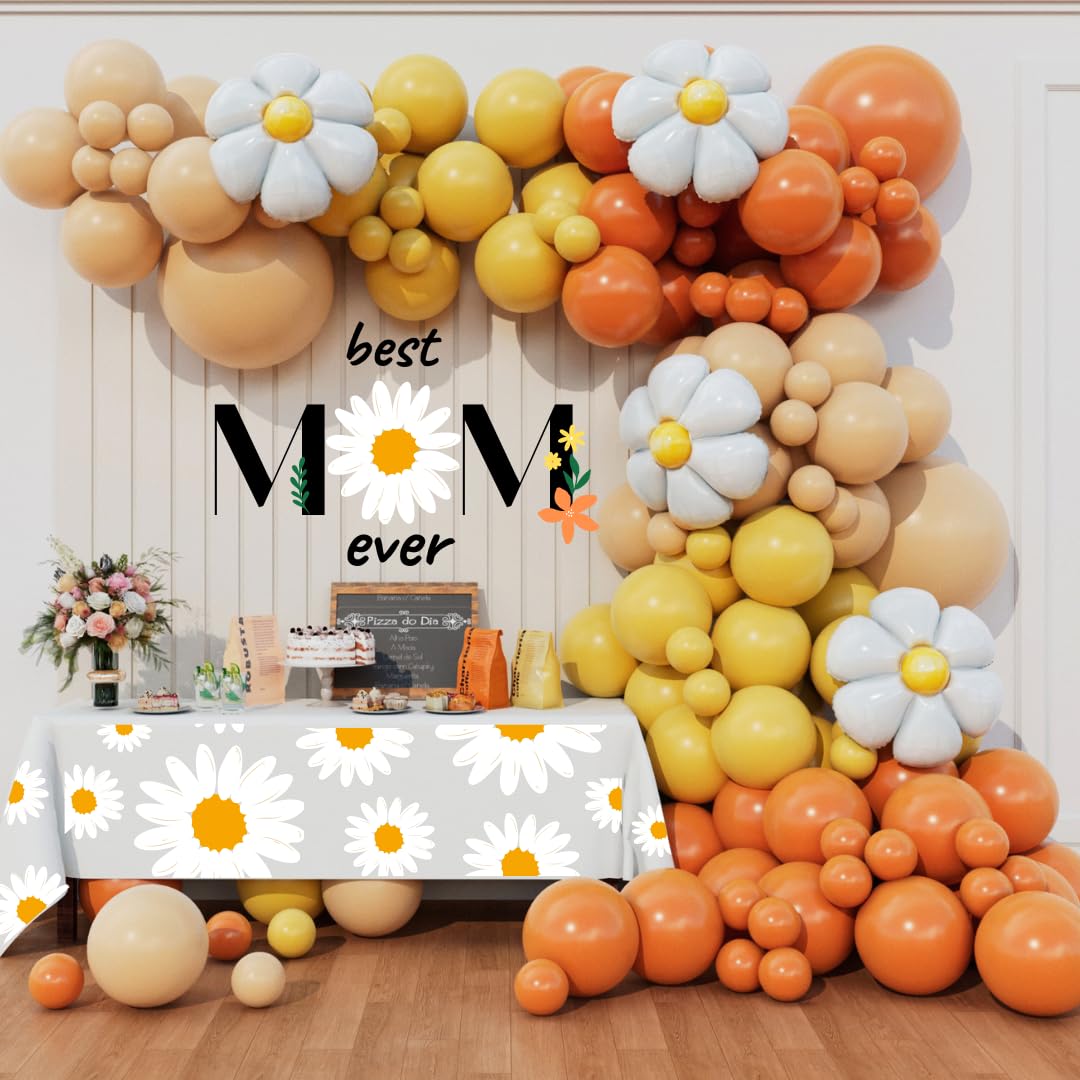 Beaumode Daisy Groovy Balloon Garland Arch Kit 143pcs for Mother's day Best Mom Ever Here Comes the Sun Baby Shower Sunshine Birthday Boho Retro Party Decorations(Burnt Orange)