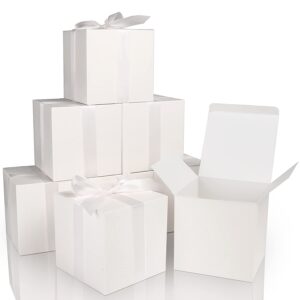 cotopher small gift boxes 25 pack 6x6x6 inches white gift boxes with lids for gifts, crafting, wedding party favor, cupcake boxes, candy, bridesmaids proposal box with ribbons and stickers