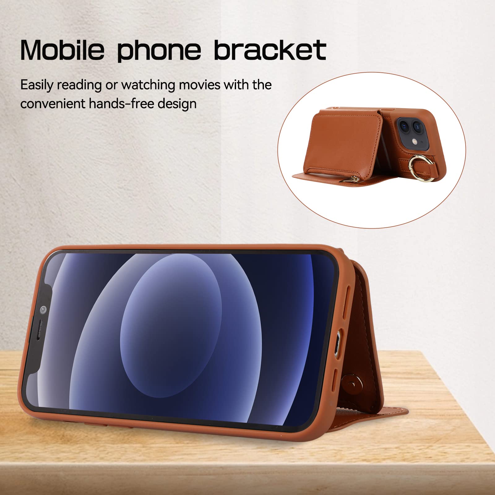 Furiet Wallet Case for iPhone 11 6.1 with Wrist and Shoulder Strap Card Holder Ring Stand Flip PU Leather 6+ Card Slots RFID Blocking Phone Cover for iphone11case iPhone11 i Phone11 11s XI 11R Brown