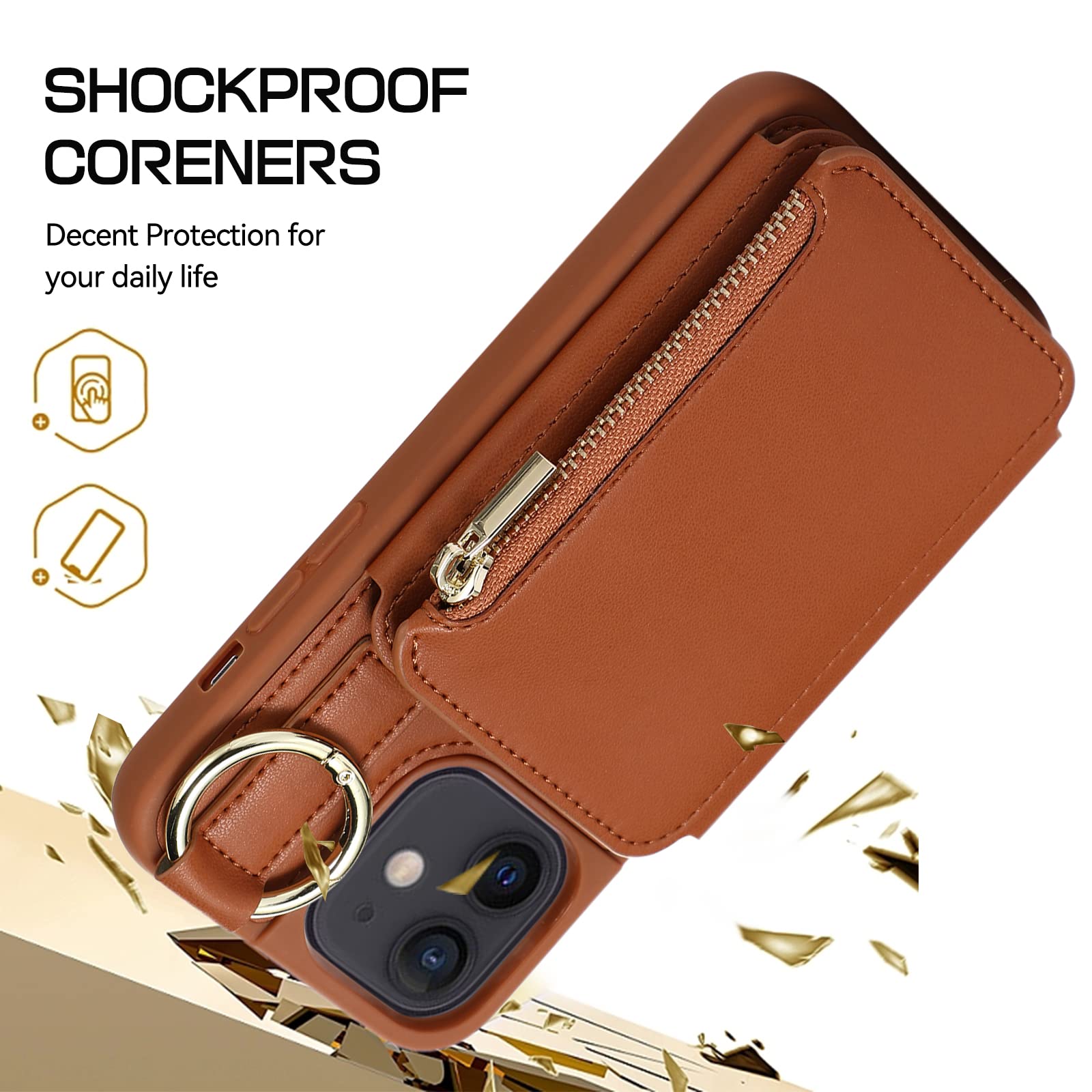 Furiet Wallet Case for iPhone 11 6.1 with Wrist and Shoulder Strap Card Holder Ring Stand Flip PU Leather 6+ Card Slots RFID Blocking Phone Cover for iphone11case iPhone11 i Phone11 11s XI 11R Brown