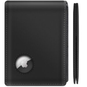 gaochale apple airtag wallet [top grain leather] air tag wallet [ultra slim] minimalist airtag wallet rfid blocking wallet for men up to 11+ cards (airtag not included)(black)