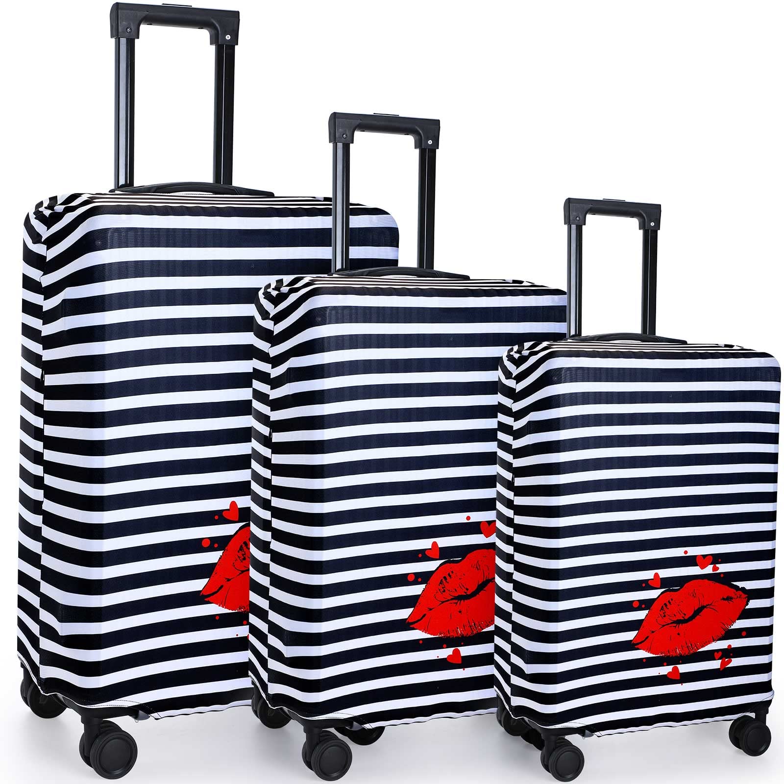 Silkfly 3 Pcs Red Lips Travel Luggage Cover Anti Scratch Dirt Washable Suitcase Protector Elastic Luggage Sleeve with Zipper, Fits 18-28 Inches