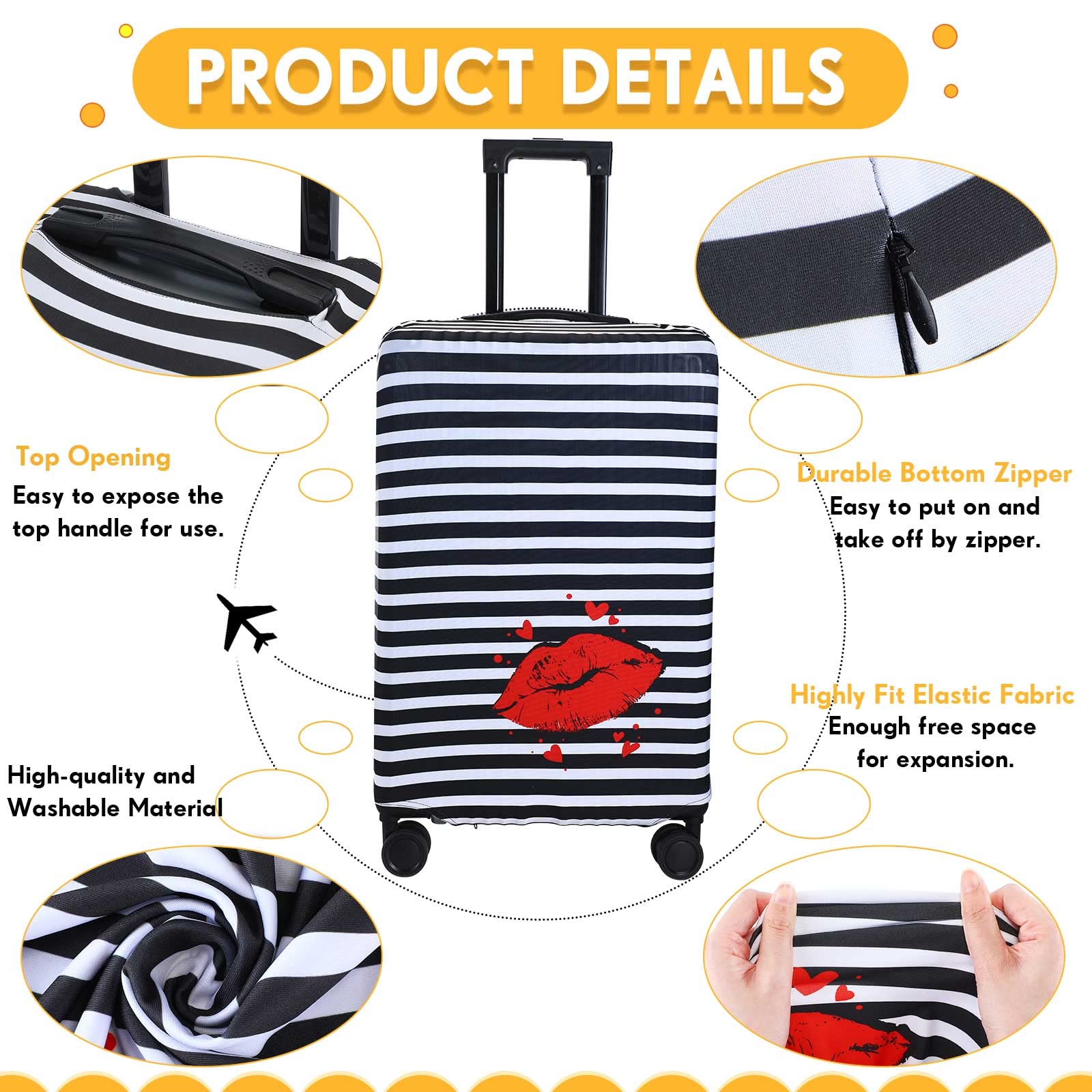 Silkfly 3 Pcs Red Lips Travel Luggage Cover Anti Scratch Dirt Washable Suitcase Protector Elastic Luggage Sleeve with Zipper, Fits 18-28 Inches