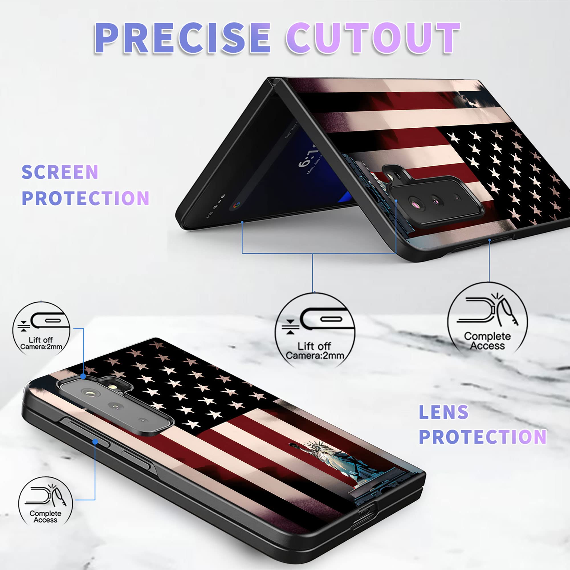 RYUITHDJP for Microsoft Surface Duo 2 Case 8.3" American Flag Design for Microsoft Surface Duo 2 Phone Case Stylish Shockproof Cover