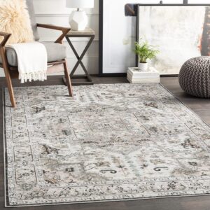 xilixili 8x10 area rugs,washable rug anti-slip backing area rugs for living room - stain resistant rugs for bedroom,vintage printed home decor large area rug (brown/ivory,8'x10')