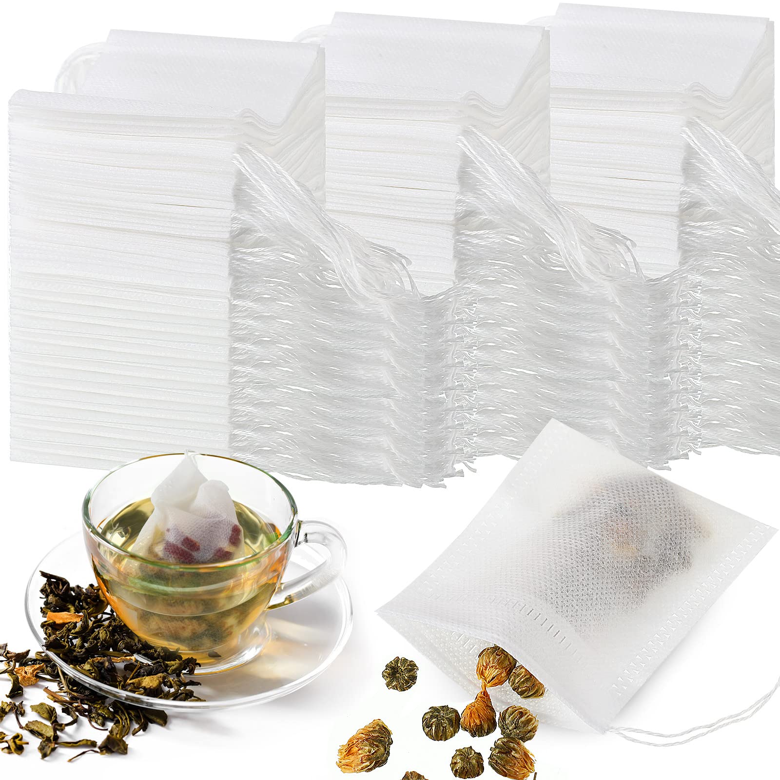 Zubebe 2400 Pcs Disposable Tea Bags Drawstring Empty Tea Bags for Loose Tea Natural Tea Filter Bags White Fillable Tea Bags for Loose Tea Coffee, 2.76 x 3.54 inches