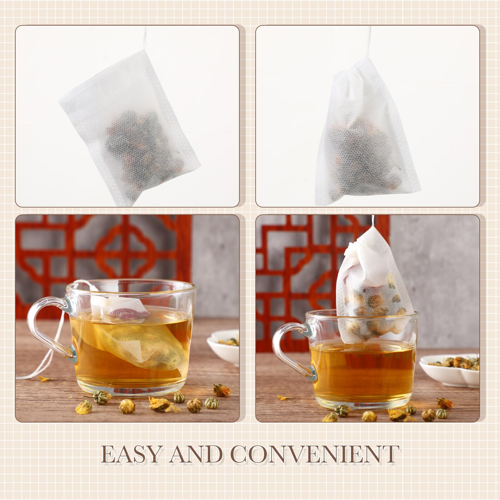 Zubebe 2400 Pcs Disposable Tea Bags Drawstring Empty Tea Bags for Loose Tea Natural Tea Filter Bags White Fillable Tea Bags for Loose Tea Coffee, 2.76 x 3.54 inches