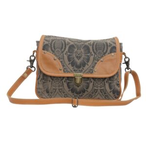 myra bag western leather messenger bag for women - upcycled canvas shoulder crossbody bag