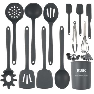 kitchen utensils set, 24 pcs silicone cooking baking spatula spoon utensils sets with holder for nonstick cookware, 446°f heat resistant, kitchen gadgets tools essentials for new home, dishwasher safe