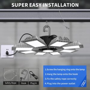 LED High Bay Lights, US Plug Garage light fixtures 300W 36000LM 6500K equivalent to 800W HPS with a free American hook 5 foot power cord for Barn,Workshop,Basement, Garage lighting(Silver, 2Pack)