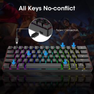 KOORUI Gaming Keyboard 60 percent, Wired Ultra-Compact Mechanical Keyboard 61 Keys,26 RGB Backlit with Blue Switch Mini Keyboards for Windows MacOS Linux-Easy to Carry On Trip