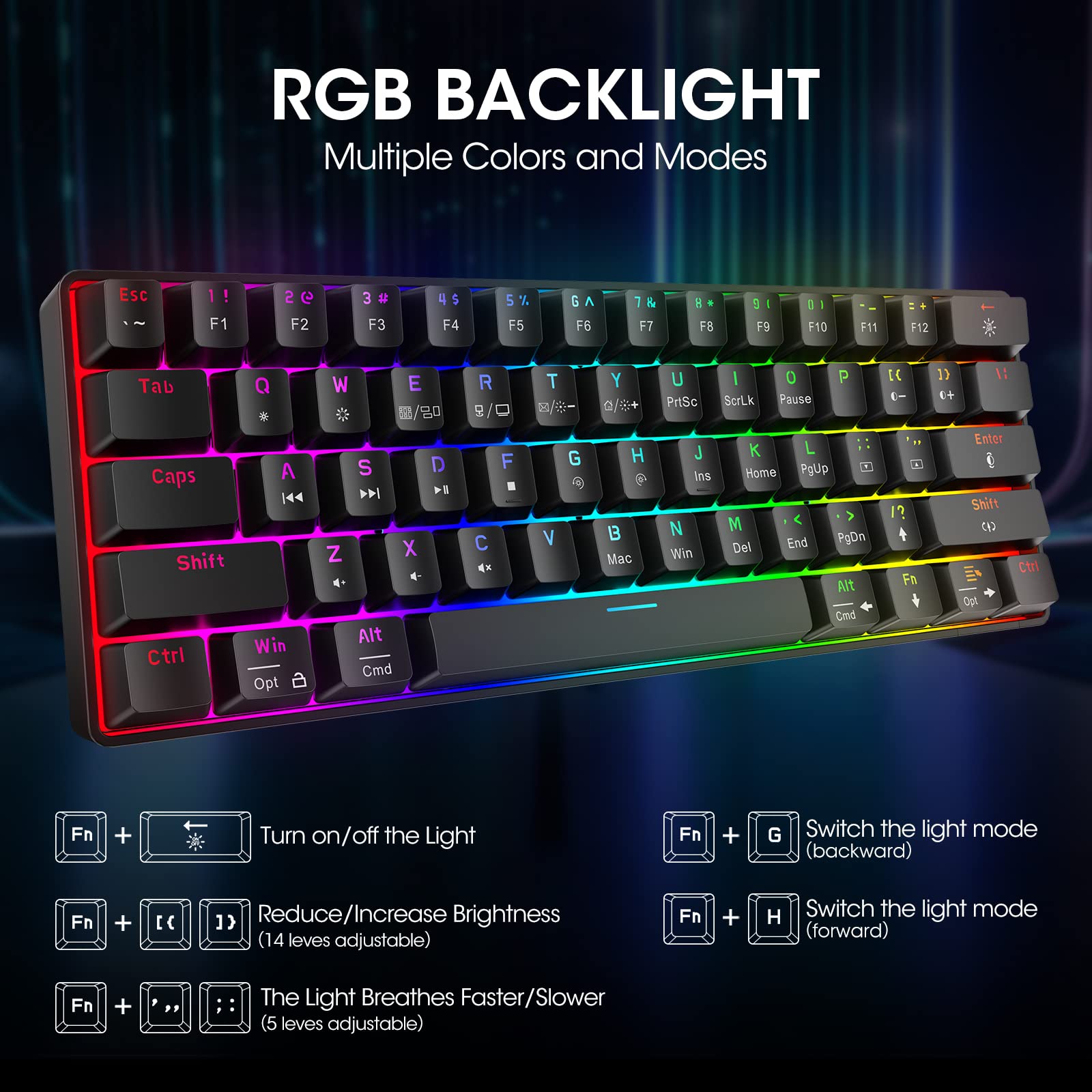 KOORUI Gaming Keyboard 60 percent, Wired Ultra-Compact Mechanical Keyboard 61 Keys,26 RGB Backlit with Blue Switch Mini Keyboards for Windows MacOS Linux-Easy to Carry On Trip