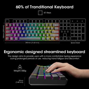 KOORUI Gaming Keyboard 60 percent, Wired Ultra-Compact Mechanical Keyboard 61 Keys,26 RGB Backlit with Blue Switch Mini Keyboards for Windows MacOS Linux-Easy to Carry On Trip