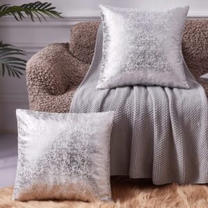 silver throw pillows,set of 2 white cushion covers velvet decorative square throw pillow covers with silver for home decor bedroom living room couch bed sofa, 20x20 in,white and silver pillow covers