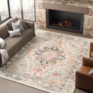 jinchan boho area rug 8x10 tribal living room rug non-slip washable rug low-pile floor soft oriental carpet for indoor front bedroom kitchen farmhouse orange