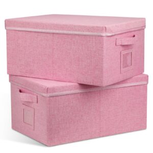 graciadeco 22.8qt closet storage boxes with lids pink folding keepsake storage bins stackable flat lidded carboard storage contaner for clothes barbie shoes, 2 pack