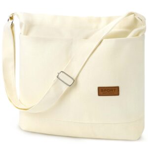 durable canvas tote bag with external pocket design, stylish appearance, adjustable shoulder strap (beige)