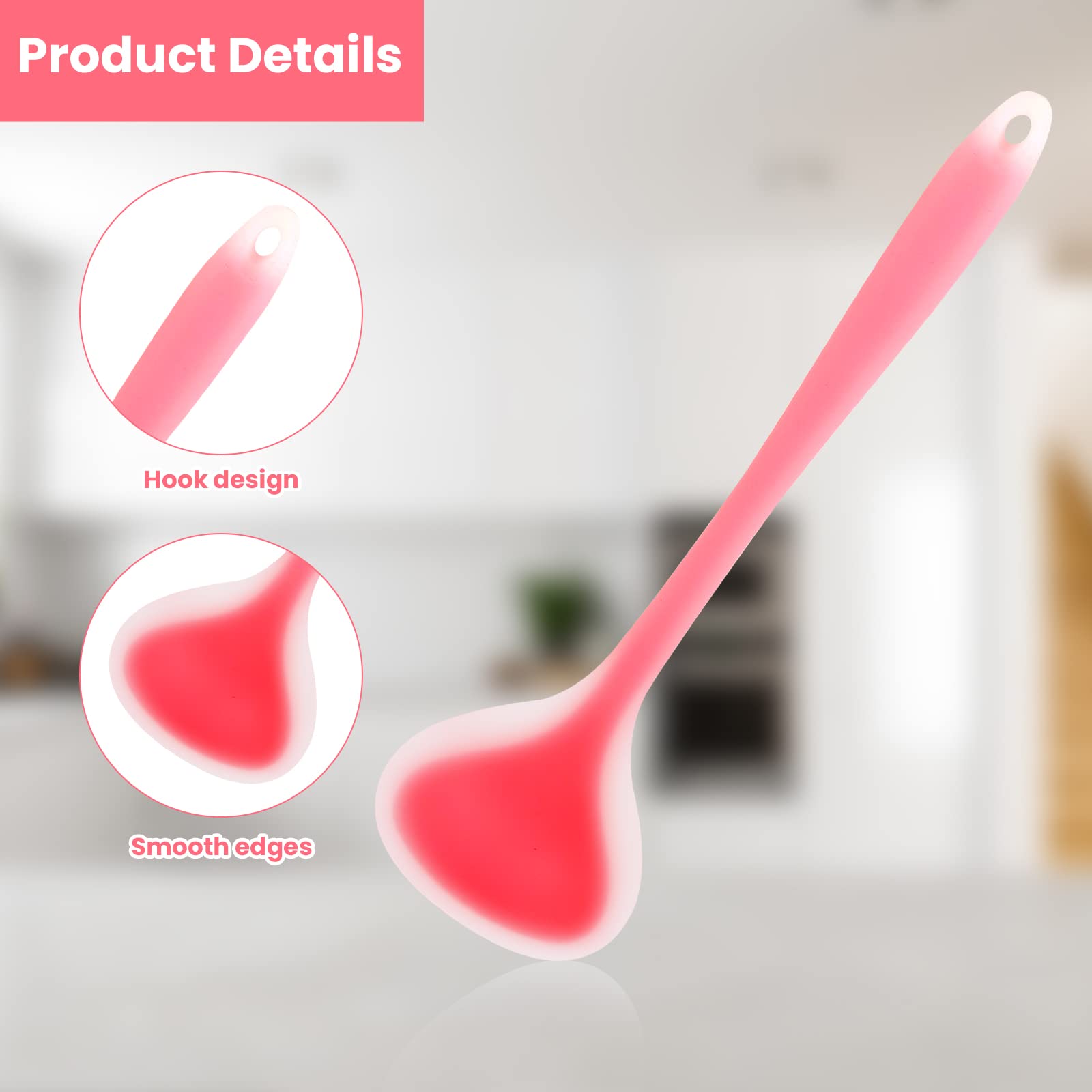 Semitransparent Silicone Soup Spoon 11.8 inches Silicone Ladle Spoon Heat Resistant BPA Free Kitchen Tools for Cooking Stirring Serving Soup(Red)