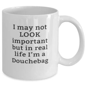 Funny Douchebag Coffee Mug, I May Not Look Important But In Real Life I'm A Douchebag, Memorable Gifts For Men and Women