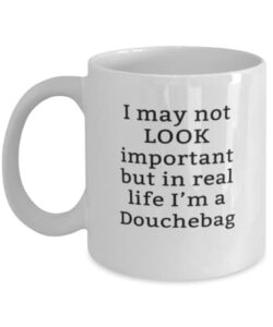 funny douchebag coffee mug, i may not look important but in real life i'm a douchebag, memorable gifts for men and women