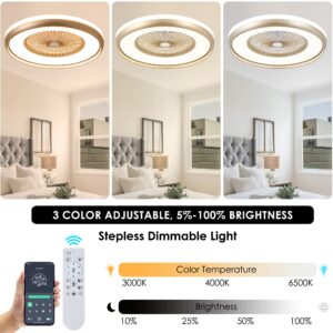 HUMHOLD 24" Low Profile Ceiling Fan with 3-Dimmable Light, Flush Mount Ceiling Fan Lighting Remote & APP Control, 6 Speeds Timing Reversible Blades, Smart Enclosed Ceiling Fan for Bedroom Gold