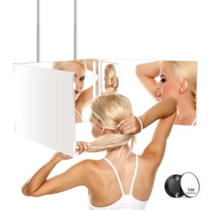 janmpask led 3 way mirror for self hair cutting mirror vanity mirror barber supplies accessories 360 makeup mirror with light trifold mirror to see back of head (white with light)