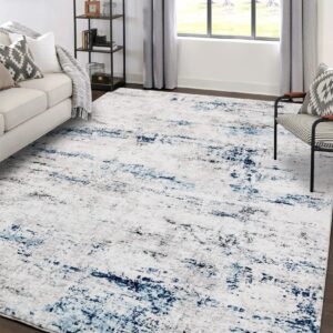 area rug living room rugs: 8x10 large soft indoor carpet modern abstract rug with non slip rubber backing for under dining table nursery home office bedroom white gray blue