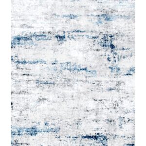 Area Rug Living Room Rugs: 8x10 Large Soft Indoor Carpet Modern Abstract Rug with Non Slip Rubber Backing for Under Dining Table Nursery Home Office Bedroom White Gray Blue