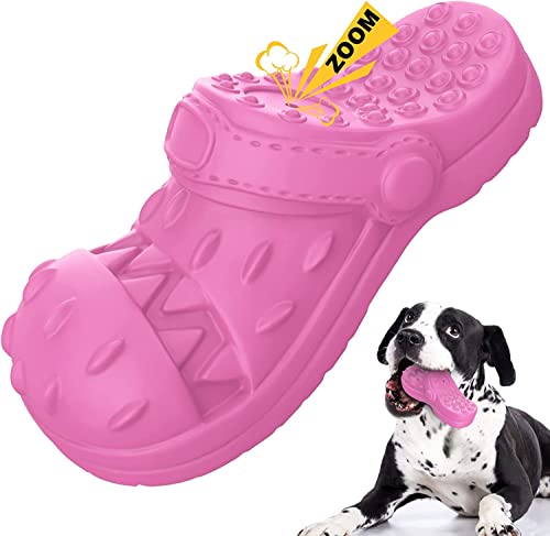 Tough Dog Toys for Aggressive Chewers, Indestructible Dog Toys, Dog Chew Toys Natural Rubber Dog Toy with Bleef Flavor for Small/Medium/Large Interactive Squeaky Dogs (Pink)