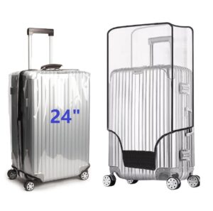 fabulway clear pvc suitcase cover protectors transparent luggage cover waterproof wheeled suitcase dust cover dustproof travel luggage sleeve protector (24")