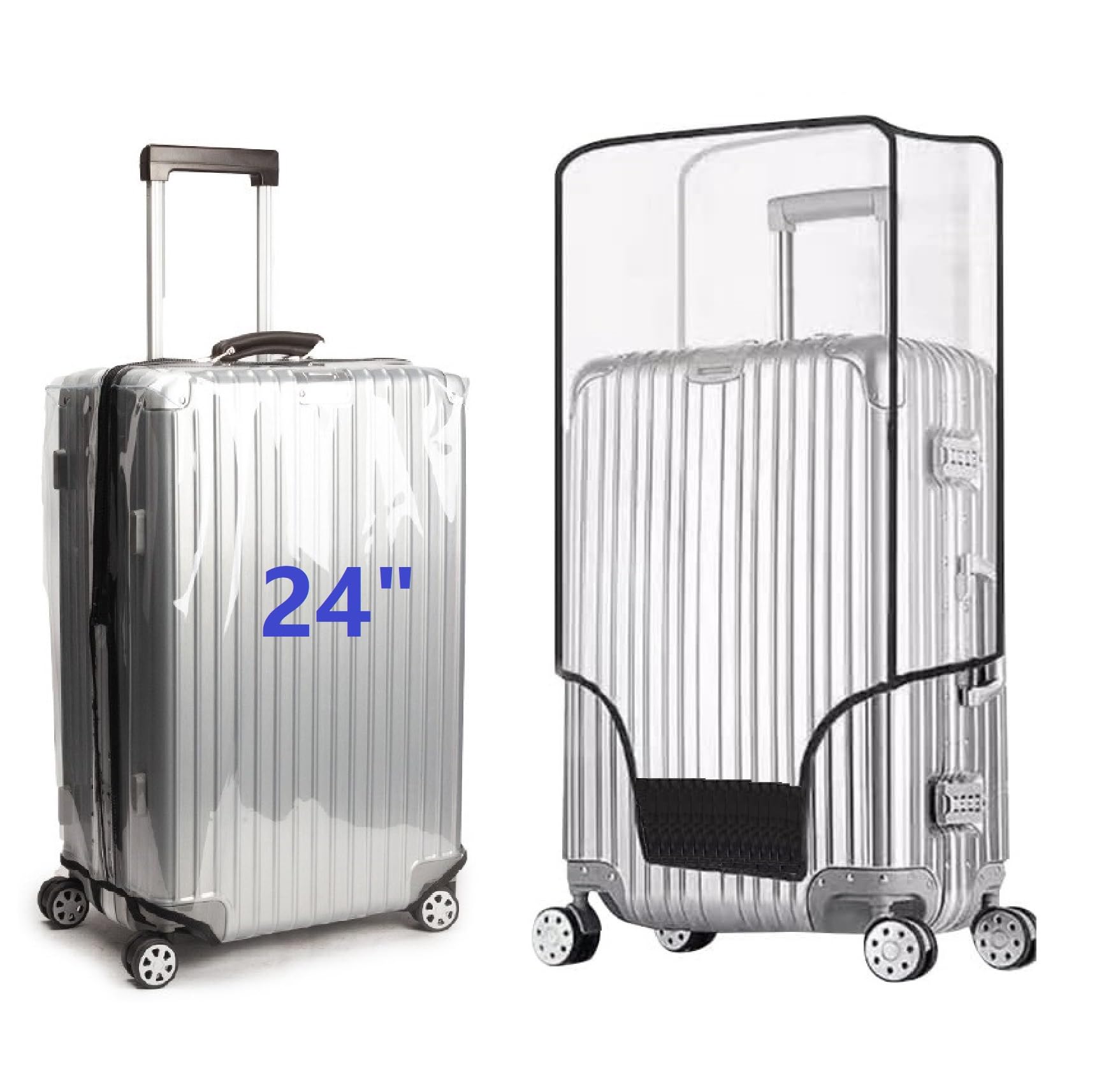 FABULWAY Clear PVC Suitcase Cover Protectors Transparent Luggage Cover Waterproof Wheeled Suitcase Dust Cover Dustproof Travel Luggage Sleeve Protector (24")