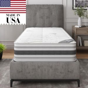 ottomanson 12" twin mattress in a box made in usa, firm mattress, hybrid mattress cool improved airflow with edge to edge pocket coil, bed in a box, ottopedic