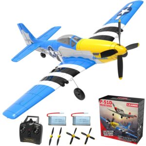 leambe rc plane 4 channel remote control airplane with 3 modes - ready to fly upgrade p51 mustang rc airplane for beginners adult with xpilot stabilization system & one key aerobatic