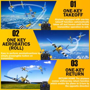 LEAMBE RC Plane 4 Channel Remote Control Airplane with 3 Modes - Ready to Fly Upgrade P51 Mustang RC Airplane for Beginners Adult with Xpilot Stabilization System & One Key Aerobatic