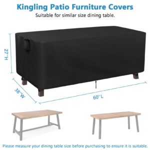 Kingling Outdoor Dining Table Cover, 60 Inch Patio Dining Table Cover Waterproof Rectangle Patio Table Cover Furniture Cover - 60''L x 38''W x 27''H