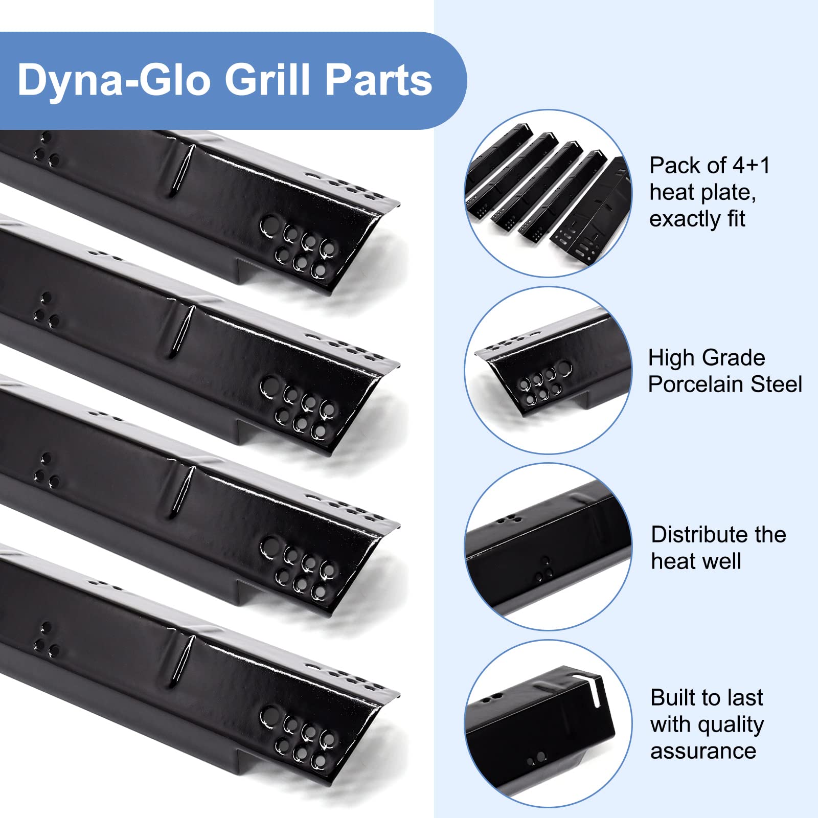 Criditpid Grill Replacement Parts for Dyna-Glo DGH474CRP, DGH450CRP, DGH485CRP, DGH483CRP, Porcelain Steel Grill Heat Plate, Stainless Steel Burner Tube for Dynaglo 4 and 5 Burner Grill.