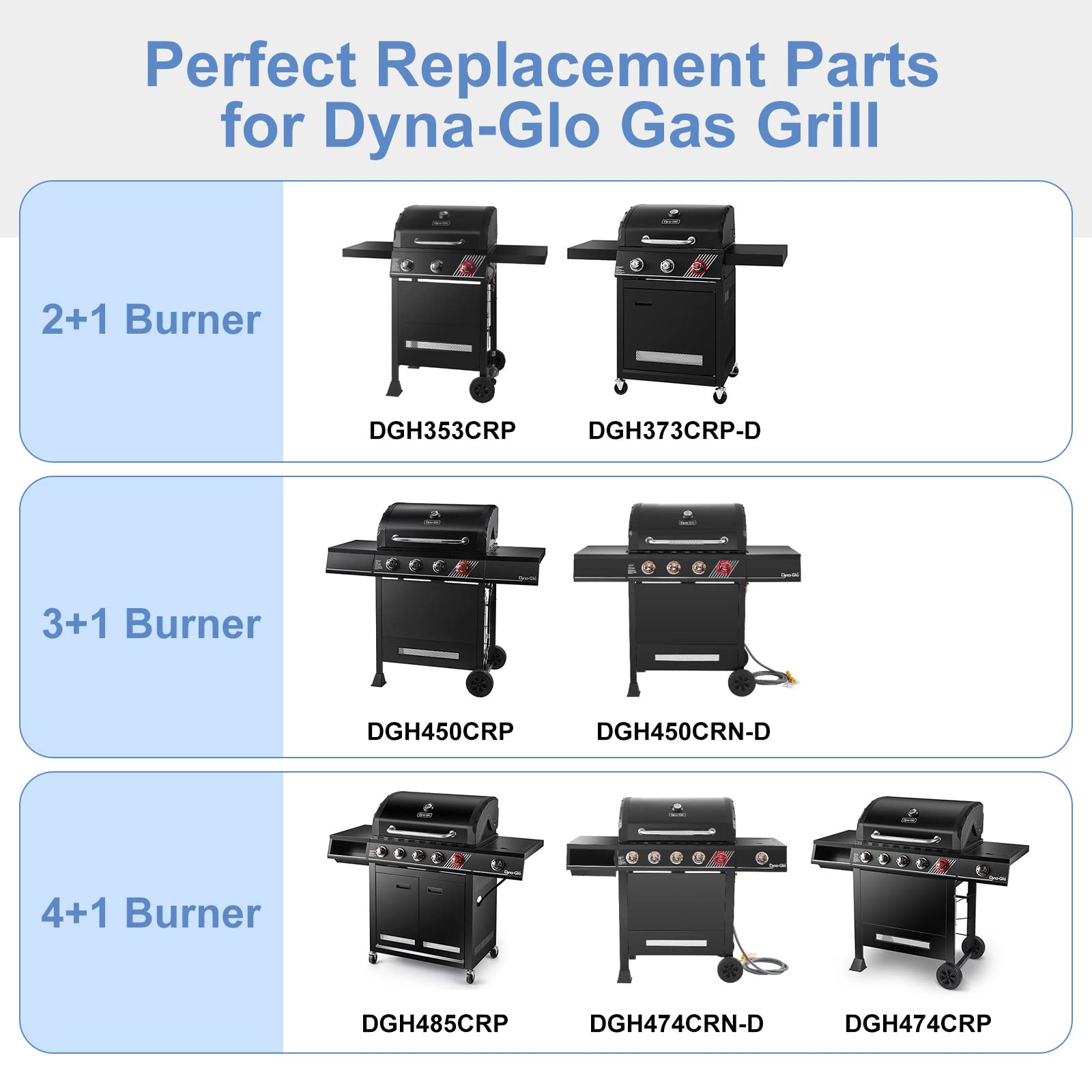 Criditpid Grill Replacement Parts for Dyna-Glo DGH474CRP, DGH450CRP, DGH485CRP, DGH483CRP, Porcelain Steel Grill Heat Plate, Stainless Steel Burner Tube for Dynaglo 4 and 5 Burner Grill.