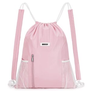 wandf drawstring backpack with shoulder pad sports gym backpack with mesh pocket string bag for women men(pink)