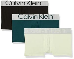 calvin klein men's reconsidered steel micro 3-pack trunk, black, ponderosa pine, spring onion, medium