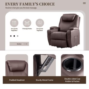 JUMMICO Power Lift Recliner Chair with Massage for Elderly PU Leather Modern Reclining Sofa Chair with Cup Holders, Remote Control, Adjustable Furniture (Brown)