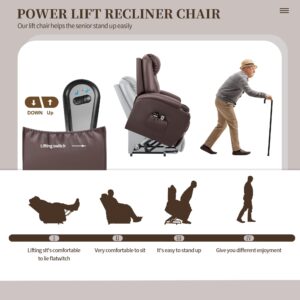 JUMMICO Power Lift Recliner Chair with Massage for Elderly PU Leather Modern Reclining Sofa Chair with Cup Holders, Remote Control, Adjustable Furniture (Brown)