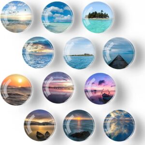 Lissaberg 12 PCS Glass Strong Magnetic Refrigerator Magnets Fridge Sticker - Island Round Glass Fridge Decoration, Office Whiteboard Magnet, Locker Magnet, Cabinet Magnet, Dishwasher Magnet (Island)