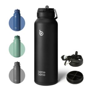 bottle bottle 40oz insulated water bottle with straw sport stainless steel water bottle with handle lid outdoor sports bottle for pills (black)