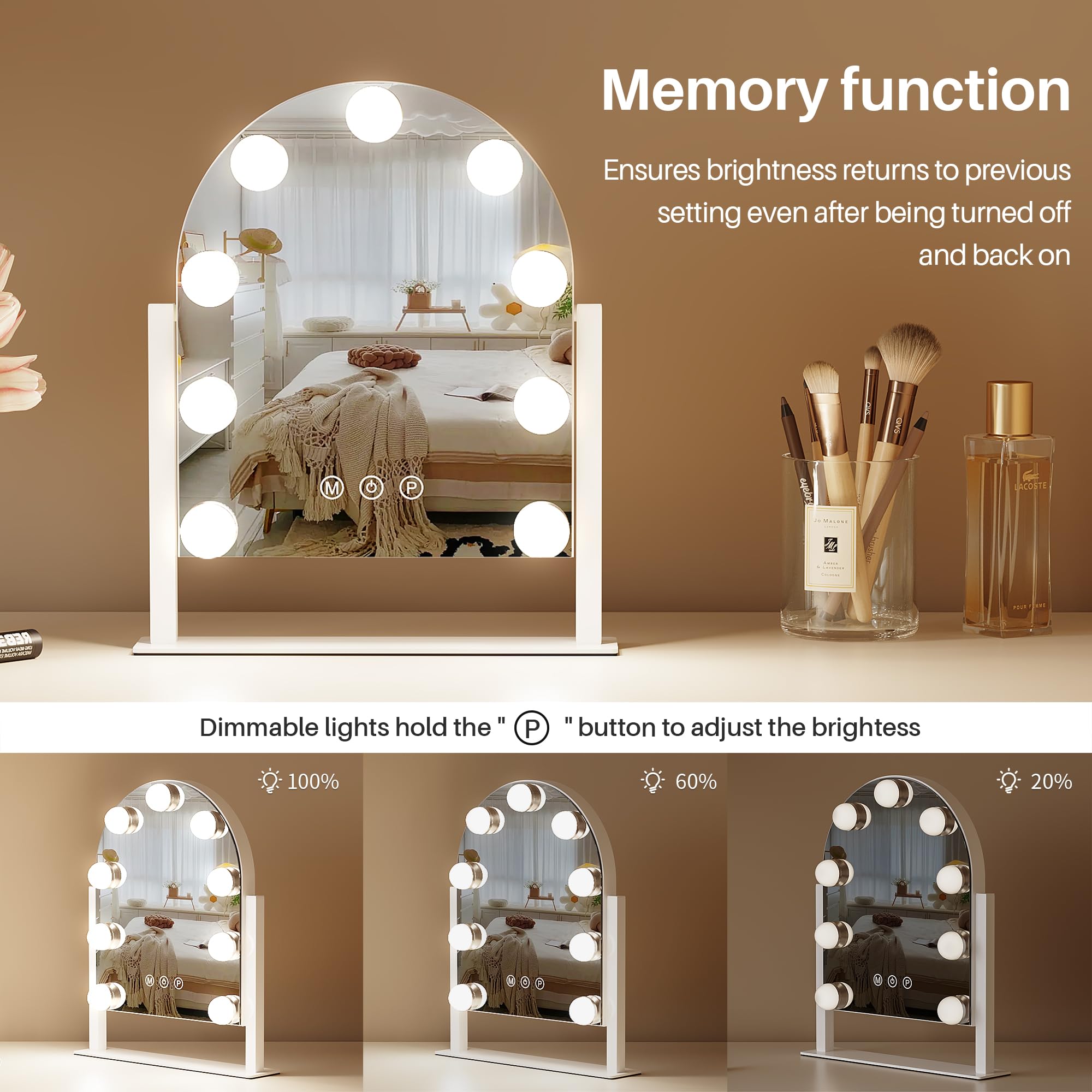 ZL ZELing Makeup Mirror with Lights, Vanity Mirror with Lights, Lighted Makeup Mirror, 3 Color Modes, Dimmable Light,360° Rotation